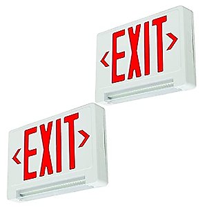 LFI Lights | Compact Combo Red Exit Sign with Emergency Lights | White Housing | All LED | Adjustable Light Bar | Hardwired with Battery Backup | UL Listed | (2 Pack) | COMBOLP-R