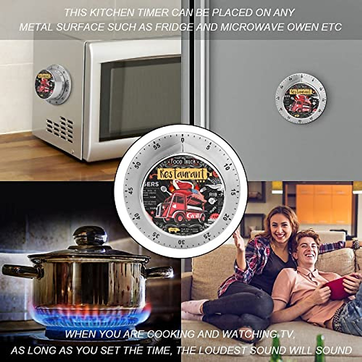 Kitchen Timer Food Truck Classroom Timer Stainless Steel Countdown Timer with Magnetic Backing