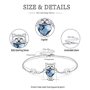 JUSTKIDSTOY Cat Bracelet 925 Sterling Silver Cute Animal Kitten Charm Bracelet Cat Jewelry Gifts for Women Cat Lovers Birthday Christmas