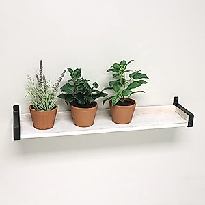 InPlace Shelving, 9602114E, Wall Mounted Real Wood Industrial Bracket Ledge, 24 Inch x 5 Inch x 2.75 Inch, Distressed White