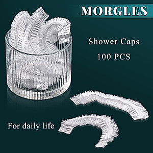 MORGLES Shower Caps Reusable Waterproof, 100 Pcs Disposable Plastic Shower Caps for Women Bathing, Hair Salon Home & Travel Use