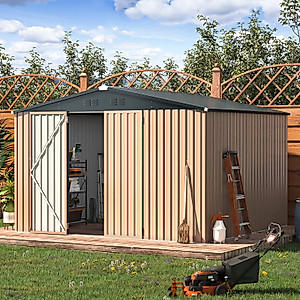 AECOJOY 9' x 10' Metal Storage Large Shed, Sheds & Outdoor Storage Clearance 9ft Sheds with Lockable Doors, Utility and Tool Storage Shed for Garden, Backyard, Patio, Outside use in Grey