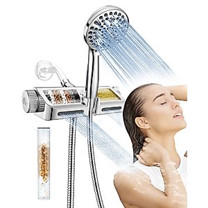MakeFit Filtered Shower Head with Handheld Combo - Dual 2-in-1 Spa System with Massage Shower Head and 10 Modes Hand Held High Pressure Buit in Power Wash Mode (Chrome)