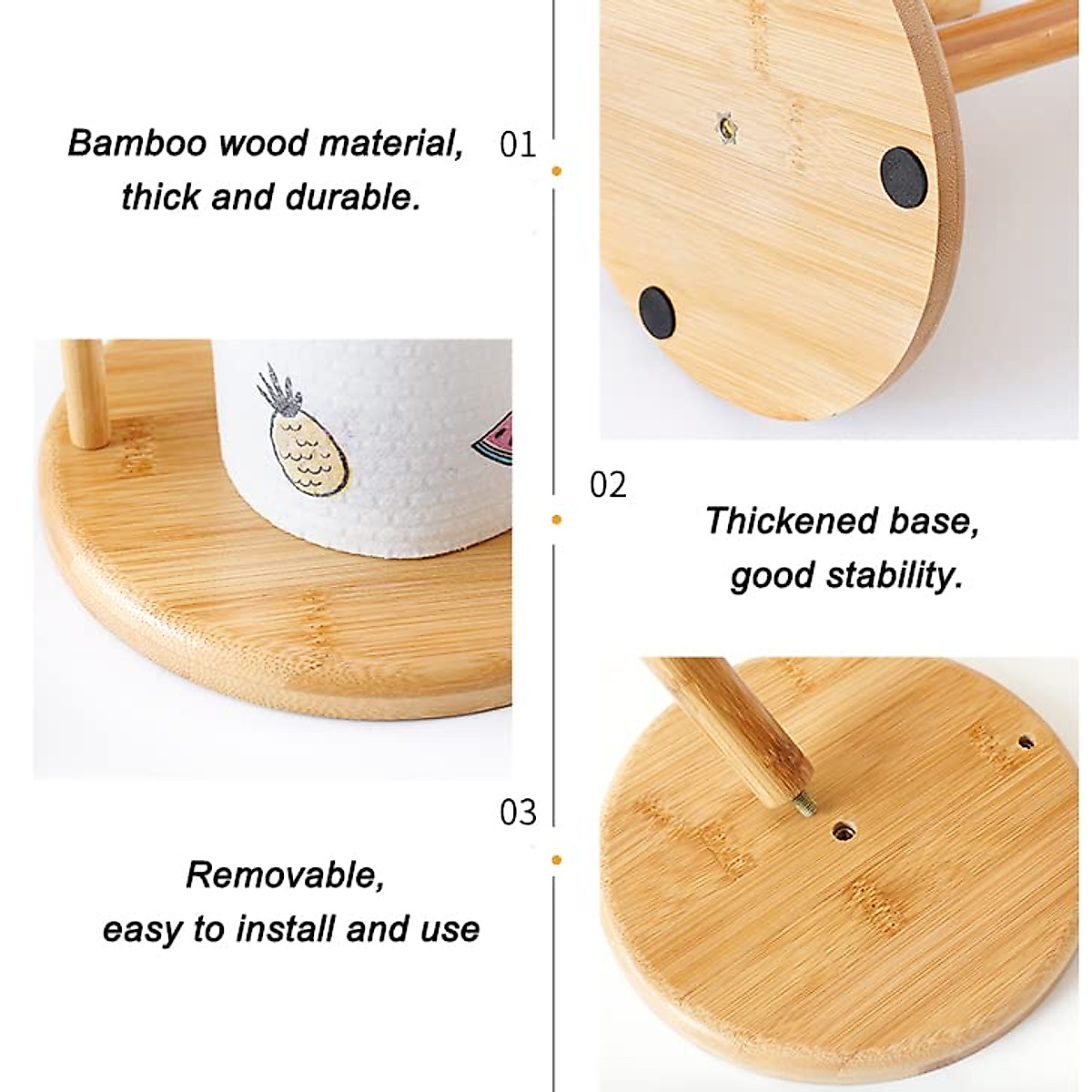 Bamboo Paper Towel Holder Natural Bamboo Wood Countertop Vertical Tissue Holder Rack Kitchen Paper Hanger Rack Countertop Wooden Paper Roll Holder for Kitchen Bedroom Living Room Home Decoration