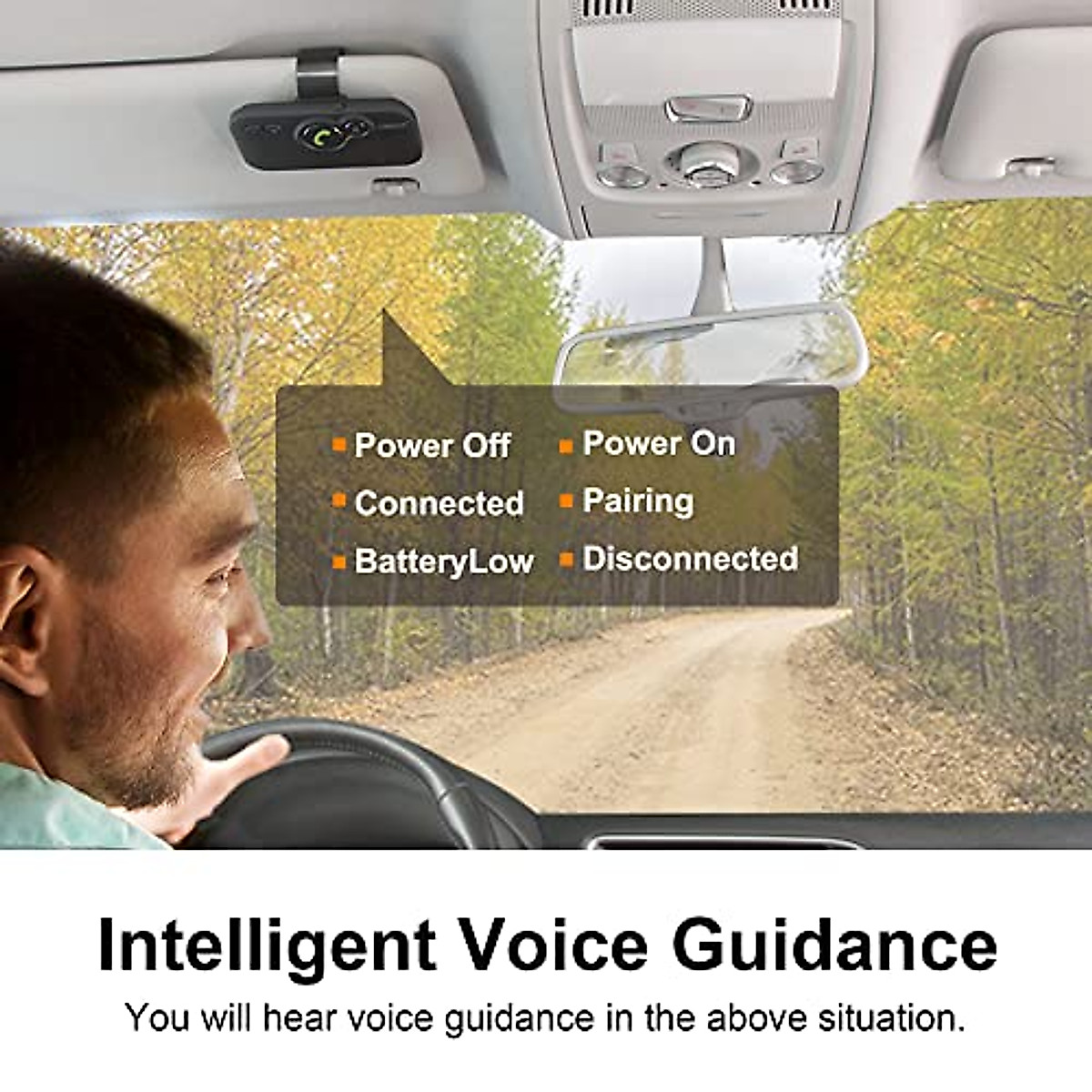 SUNITEC Handsfree Bluetooth for Cell Phone, Bluetooth 5.0 Car Speaker Motion AUTO ON Off Support Siri Voice Assistant Bluetooth Car Kit Receiver Handsfree Speakerphone with Visor Clip - BC980P