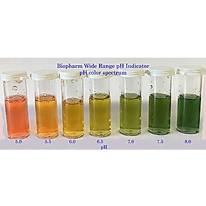 Wide Range pH Indicator Solution: 30 mL Plus 2 Empty Capped Sample Vials — Includes Easy to Read 0.5 pH Increment Color Chart