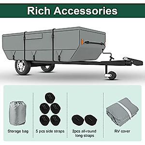 Tuszom Heavy Duty 6 Layers Pop-up Folding Camper Trailer Cover Fits 10' - 12'L, Upgraded Windproof RV Cover with Upgraded 5+2 PCS Straps, Waterproof All Season Protection for Motorhome