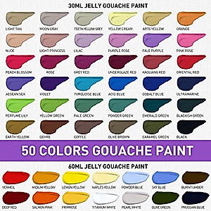 MIYA Gouache Paint Set 50 Colors - 36 * 30ml + 14 * 60ml, Jelly Cup Design Paints, Non Toxic for Artist, Student & Kids, Gouache Watercolor Painting…