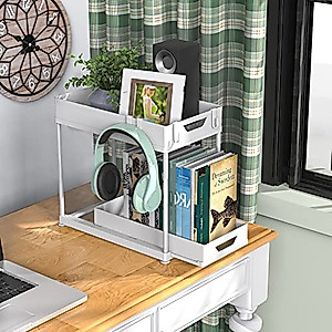 Under Sink Organizers and Storage 2 Pack, Pull-out Large Capacity Under Bathroom and Kitchen Cabinet Storage Drawer Organizer with Hooks, Multi-purpose Under Sink Shelf Organizer, White