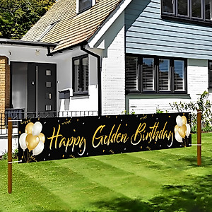 Labakita Large Happy Golden Birthday Banner, Golden Birthday Party Banner, 5th, 21st, 24th, 25th, 28th, 30th, 50th 60th Birthday Decorations Supplies