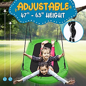 SereneLife Outdoor Spinner Saucer Tree Swing-Hanging Tree Oval Shaped Flying Saucer w/Rope Straps,Cushion Padded Metal Frame,Polyester Fabric Seat,for Kids & Adult-SereneLife SLSOVSWNG55GR (Green)