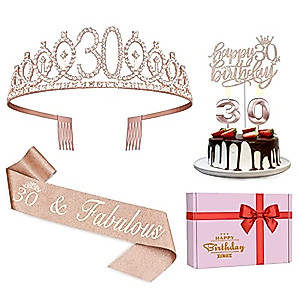 30th Birthday Decorations for Her,30th Birthday Sash,Crown/Tiara,Candles,Cake Toppers.30th Birthday Gifts for Her,30th Birthday Decorations for Women,30 Birthday Decorations
