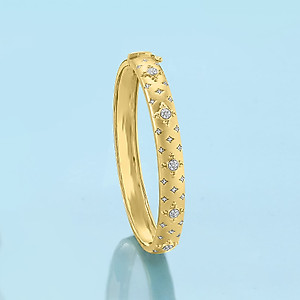 Ross-Simons 0.20 ct. t.w. Diamond Cluster Bangle Bracelet in 18kt Gold Over Sterling. 7 inches