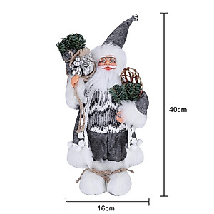 ITODA Christmas Plush Decor Dolls Standing Shelf Santa Claus Figurine, Flannel Robe with Sack Holiday Xmas Party Flexible Ornaments Stuffed Decor for Home Office Table