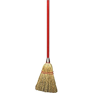 Flo-Pac Lobby Broom Corn Broom, Short Broom for Kitchen, Restaurants, Home, Corn, 34 Inches, Red