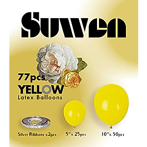 SUWEN Yellow Balloons Kit 77PCS Latex Helium Shiny Mustard Yellow Balloon Different Sizes 10 Inch 5 Inch for Birthday Graduation Wedding Shower Anniversary Party Decorations