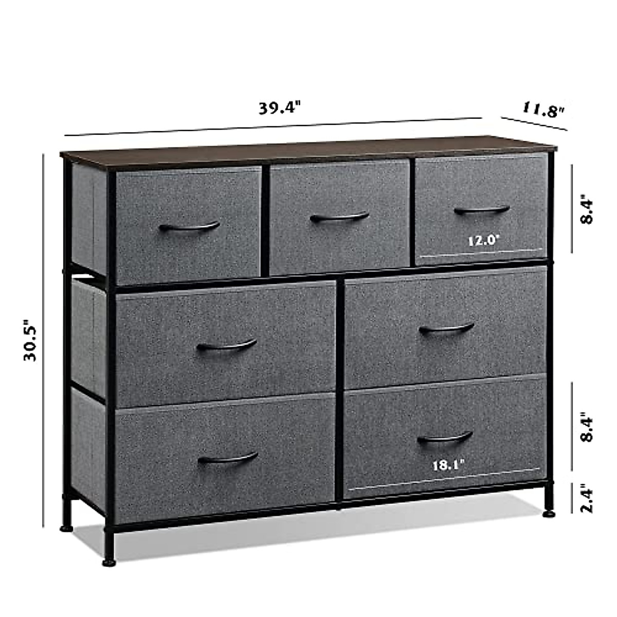 WLIVE 2-Drawer Nightstand and 7-Drawer Dresser Set, Fabric Storage Tower for Bedroom, Hallway, Nursery, Closets, Tall Chest Organizer Unit with Textured Print Fabric Bins, Steel Frame