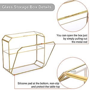 ELLDOO 2 Tier Clear Glass Storage Box, Gold Jewelry Makeup Display Organizer Case, Decorative Tower Box Storage for Trinket Perfume Lipstick Figure Statue Toy Display