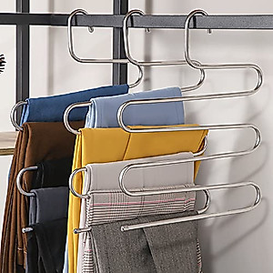 Eleling 5 Layers Pants Clothes Rack S Shape Multi-Purpose Hangers for Trousers Tie Organizer Storage Hanger (4 Piece)