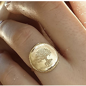 HUKQBUNX 18K gold tree of life creative fashion women personality fresh tree shape men and women universal ring size 6-10 (Size 7)