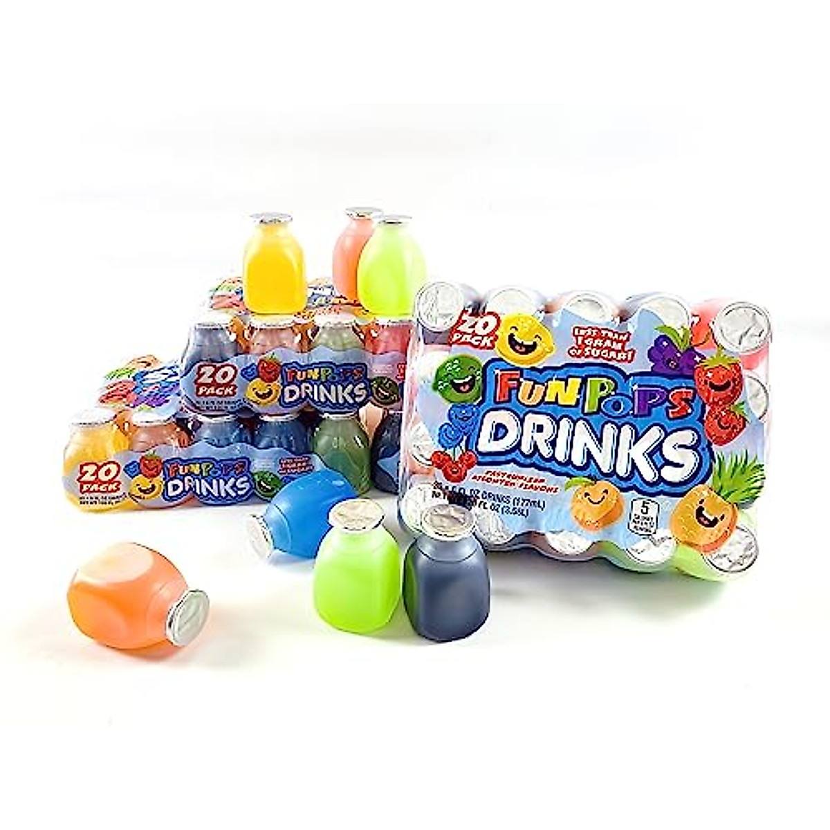 Fun Pops Kids Juice Drink Variety Pack, 6-Ounce 20-Pack, Less Than 1gm Sugar, Flavors Kids Love