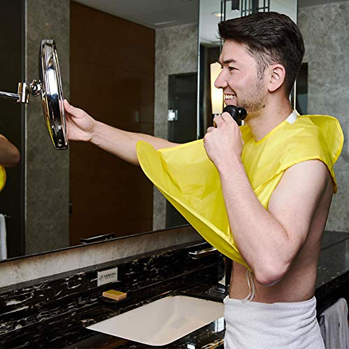 Upgrade Men Beard Shaving Aprons Cape Beard Trimming Bib Waterproof & Non-Stick Hair Catcher (Yellow)