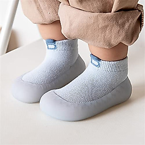 Toddler Slip On Shoes Shoes Toddler Fleece WarmThe Floor Socks Non Slip Prewalker Shoes Toddler Boots Girls (Blue, 5 Infant)