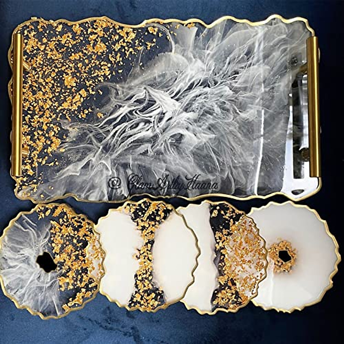 Epoda 5pcs Resin Tray Molds, Silicone Tray Mold, Irregular Rectangle Silicone Tray Mold with Handles, Designed for Making Large Epoxy Resin Coasters and Tea Trays