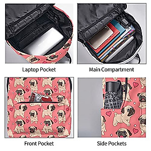 FeHuew 16 inch backpack Cartoon Pugs Puppies Laptop Backpack Full Print School Bookbag Shoulder Bag for Travel Daypack