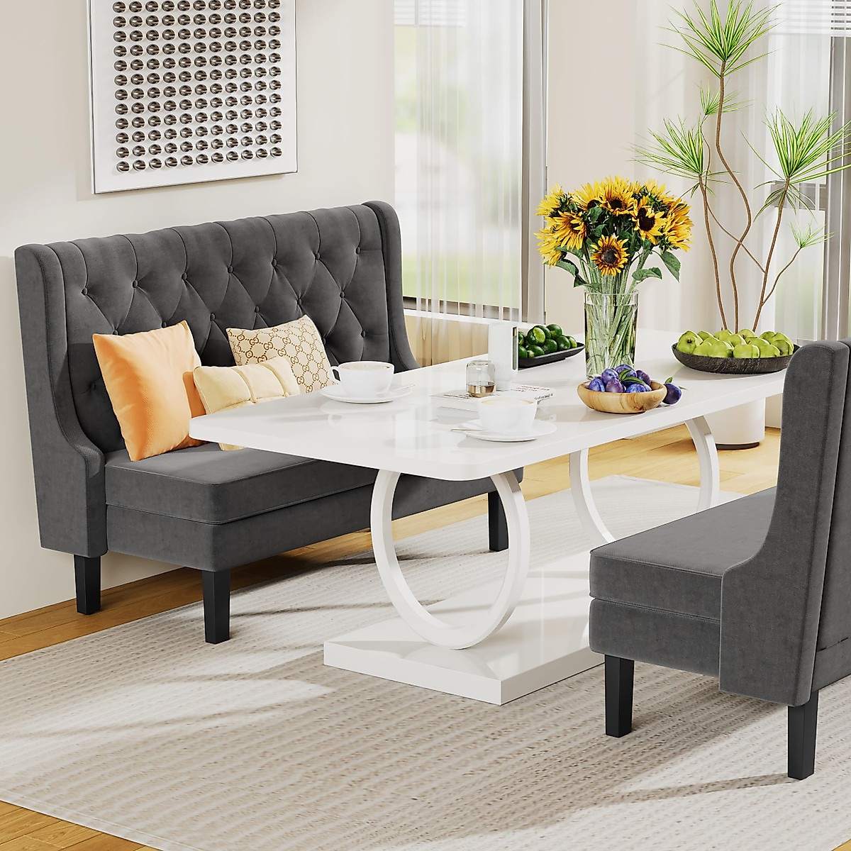 Andeworld Modern Loveseat Settee Button Tufted Sofa Couch Upholstered Banquette Dining Bench Living Room Funiture,Grey