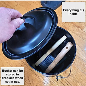 Mini Ash Bucket with Shovel, Gloves and Hand Broom, 1.5-Gallon Pail with Lid, Metal Bucket Coal and Ash Carrier Wood Pellet Storage Container Tool Set for Fireplace Fire Pit, Iron Ash Stove