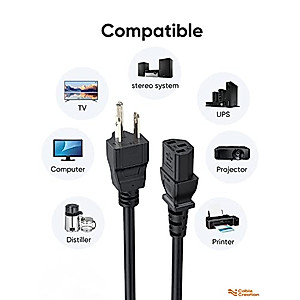 CableCreation [2-Pack 1 Feet 18 AWG Universal Power Cord for NEMA 5-15P to IEC320C13 Cable, 0.3M / Black
