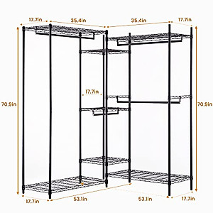 ZUNGKEA Heavy Duty Clothes Rack for Hanging Clothes, Free Standing Wire Garments Rack, 1144 LBS Closet Wardrobe Rack，L 88.5”×W 18”×H 71”, Matt Black