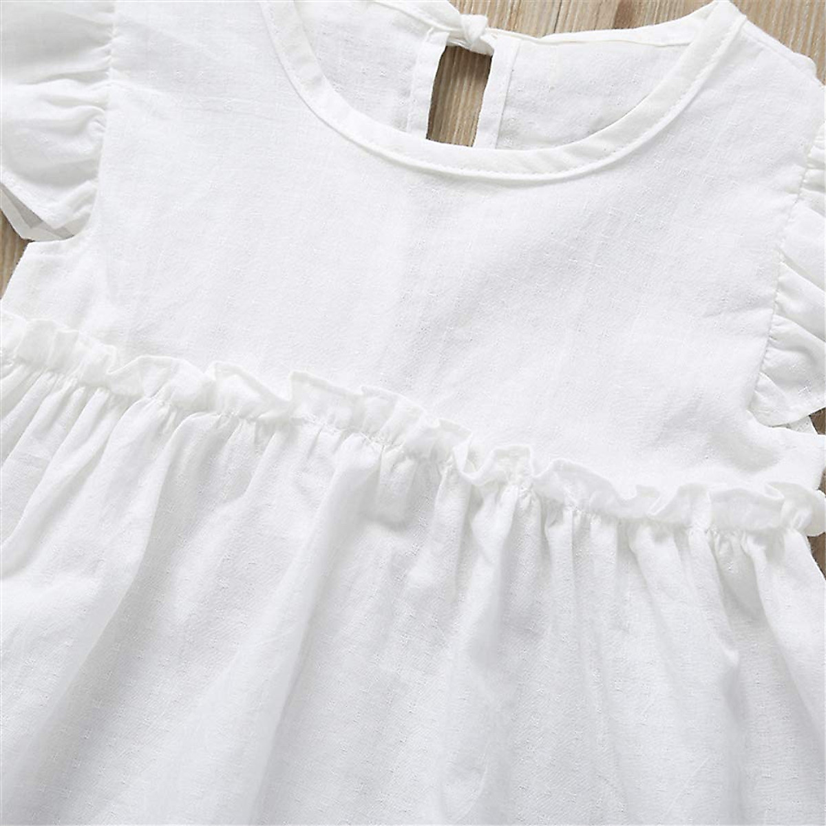 Niyage Baby Toddler Girls Cotton Flutter Sleeve Pleated Tunic Dress Swing Casual Playwear White 90
