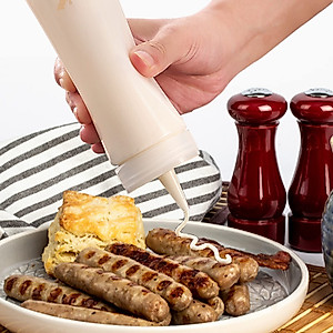 Dokpav 3 Pcs Plastic Squeeze Bottles with Red Cap, Squeeze Condiment Bottles for Ketchup Sauce Dressing Honey Butter, Squeeze Condiment Dispenser of Cooking Painting Crafting(White)