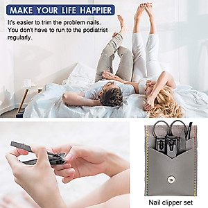 Manicure Pedicure Kit Nail Clippers Set Fingernails & Toenails Vibrissac Scissor 5 Pieces Best Care Tools for Man & Women with Travel Case (Gray/black_A)