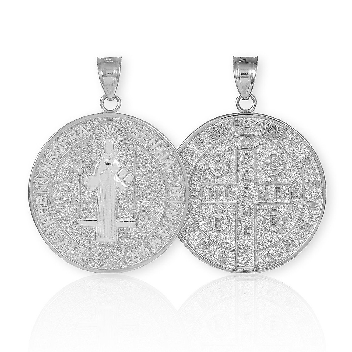 Medal of Saint Benedict 10K White Gold Coin Pendant (Medium)