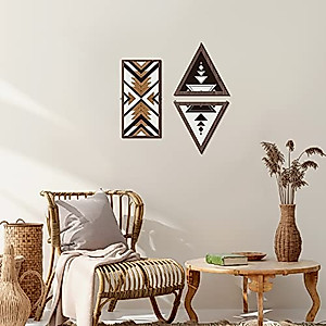 3 Pieces Wooden Aztec Sign Wall Art Farmhouse Home Wall Decor Wood Geometric Wall Hanging for Bedroom Living Room, Boho Wall Art Prints on Wood (Triangle Style)
