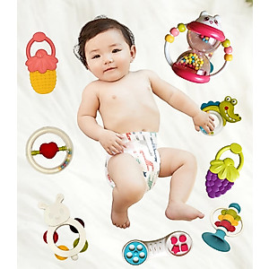 Baby Rattles Toys 10PCS Set, Infant Grab N Shake Teething Toys, Hand Bells and Spin Rattle