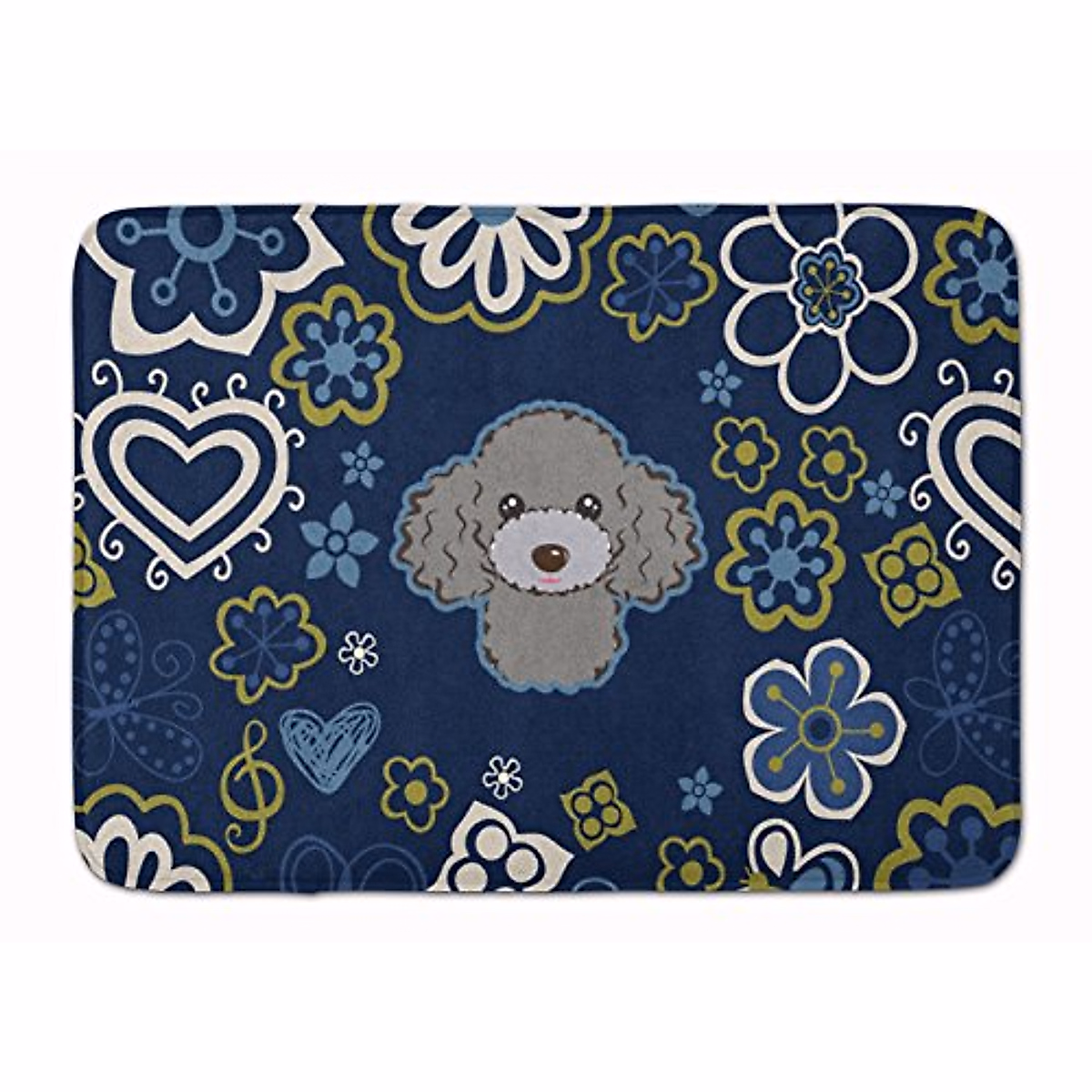 Caroline's Treasures Blue Flowers Silver Gray Poodle Floor Mat, 19" x 27", Multicolor