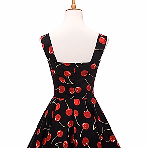 50's Retro Cocktail Summer Tea Dress Women's Rock Sling Floral Dot Dress Swing Party Dress（DV8025-M） Black Cherry