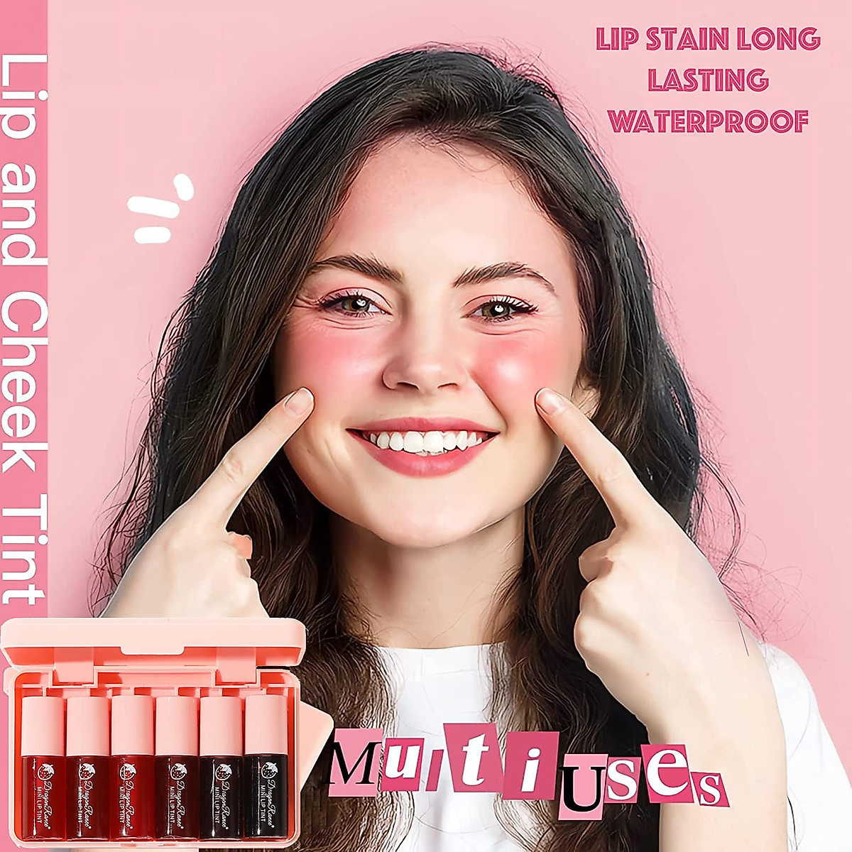 6 Colors Lip Tint Stain Set, Korean Lip Gloss Mini Liquid Lipstick, Lip and Cheek Tint, Long lasting Non-Stick Cup Waterproof Makeup
