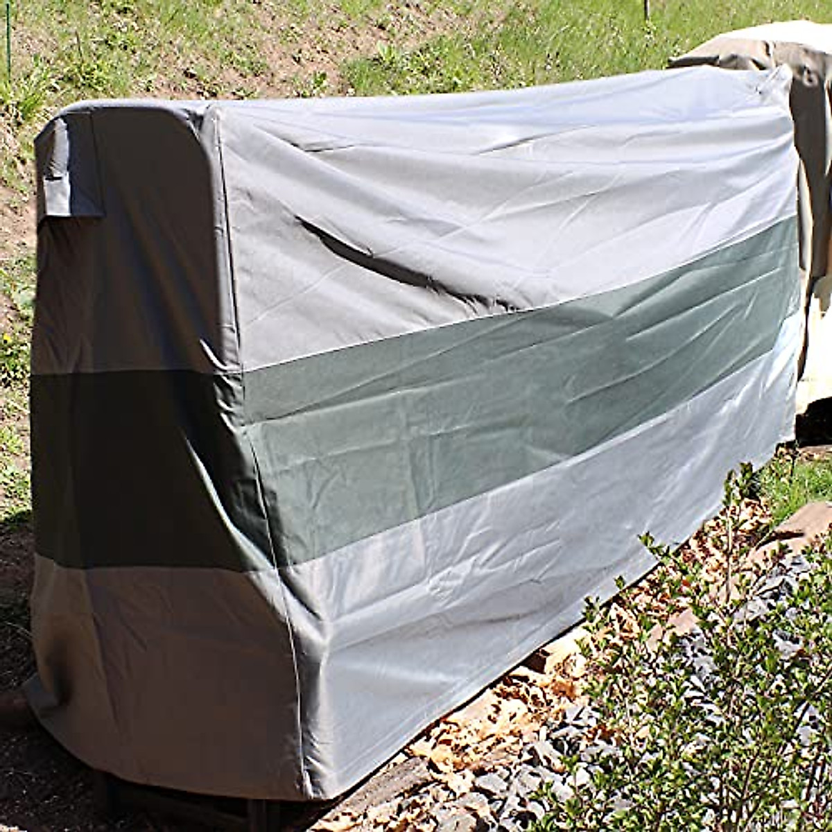 Sunnydaze Log Rack Cover - Gray with Green Stripe - 300D Polyester with PVC Backing - Heavy Duty Outdoor Accessory for Patio, Deck and Backyard - 5-Foot