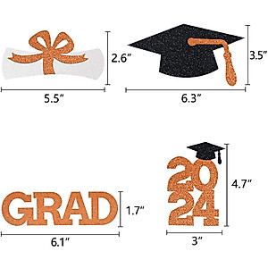 Orange Glitter Graduation Centerpiece Class of Table Signs Grad Sticks Diploma Cap Party Decoration Favors 16 Pieces