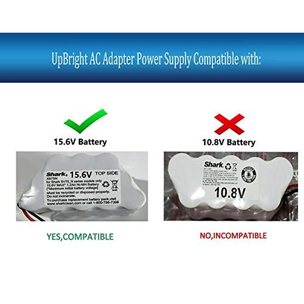 UpBright 22V AC/DC Adapter Compatible with Shark SV75 N SV75Z XA75N SV75C SV719 XB75N 15.6V 15.6 Volts Pet Perfect Vacuum Vac E-TEK ZD6W210024US Kings Y06FE 210 0240U KU2B-220-0200D SW-210030A Charger