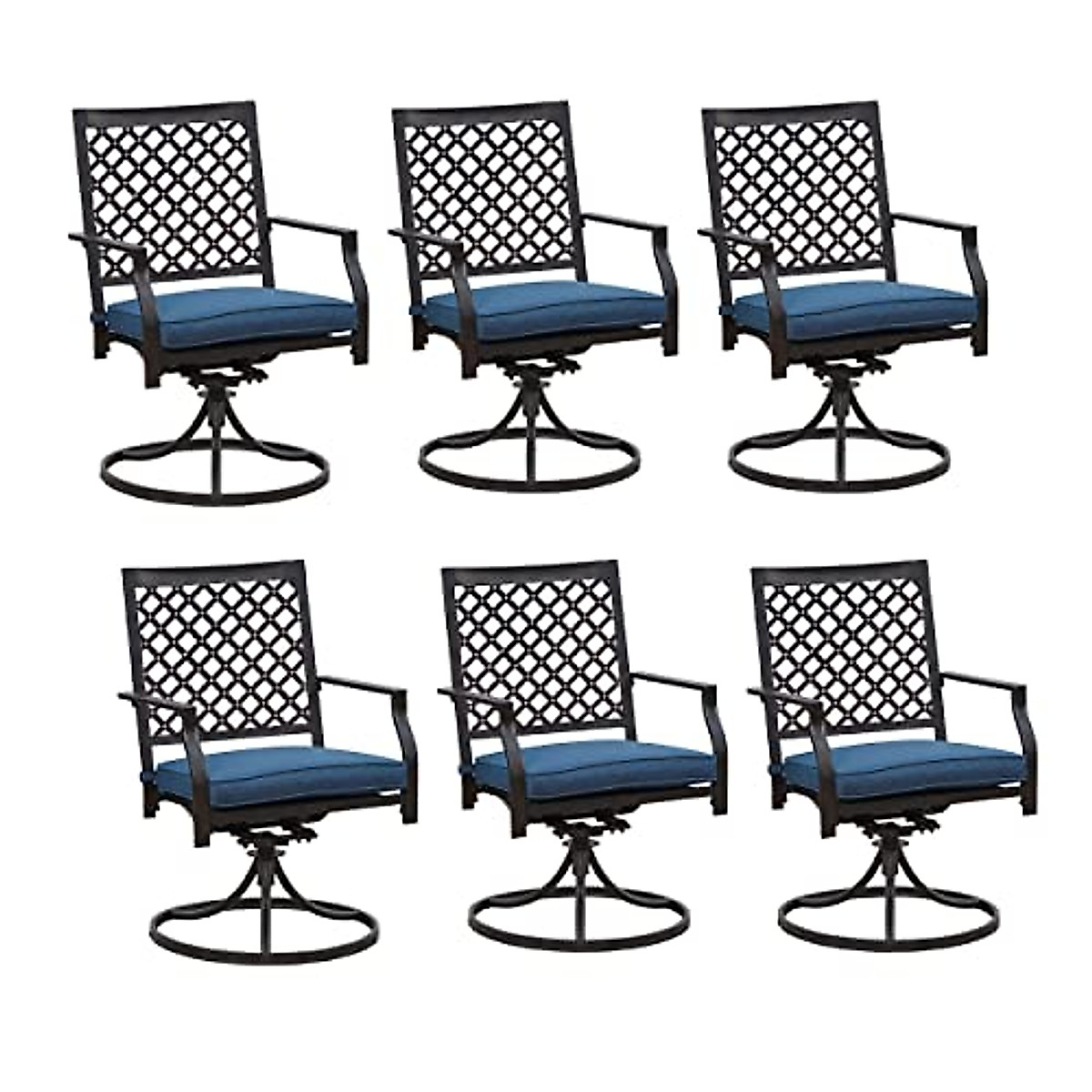 LOKATSE HOME Patio Swivel Set of 6 Dining Chair Metal Bistro Set with Cushion, 6Pcs, Blue