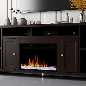 Bridgevine Home Urban Loft Fireplace TV Stand, 84 inches, Accommodates TVs up to 95 inches, Fully Assembled, Poplar Solid Wood, Mocha Finish