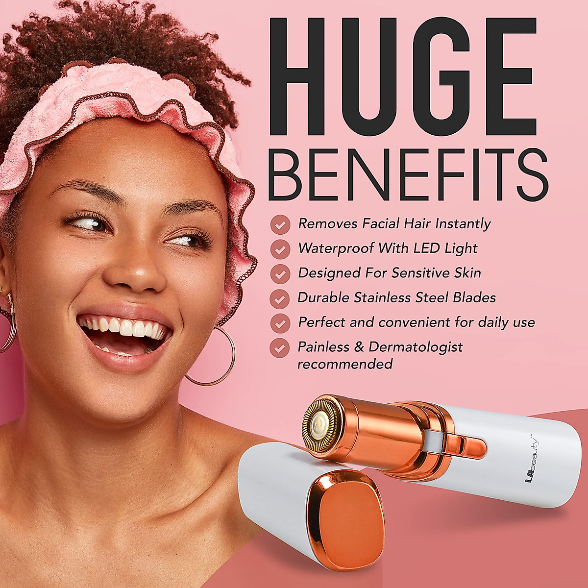 LA Beauty™ Hair Remover for Face, Women Facial Hair Trimmer, Great for Peach Fuzz, Chin, Upper Lip Hair, Ideal Gift for Women, Battery Included with Built-in LED Light (White))