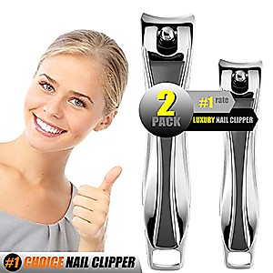Nail Clippers Set, 2 Pack Ultra-Sharp Toenails & Fingernails Clippers Manicure & Pedicure Cutter Tools Set with Ultra-Long Non-Slip Grip Handle for Thick Toenail, Fingernail, Hangnail, Cuticle
