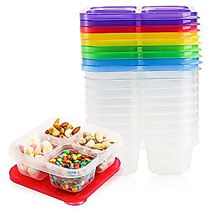 AVLA 10 Pack Bento Snack Boxes, Reusable Meal Prep Containers, 4-Compartment To Go Bento Lunch Boxes for Kids, Stackable Divided Food Storage Containers for School, Work and Travel